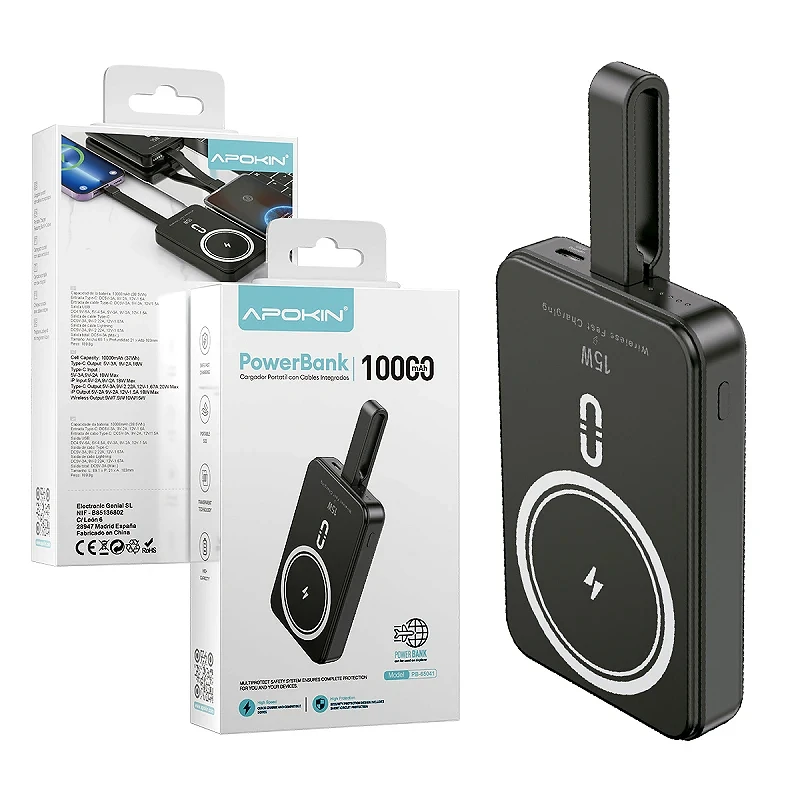 Power Bank Inalámbrico 10000mHa Cable Lightning Negro