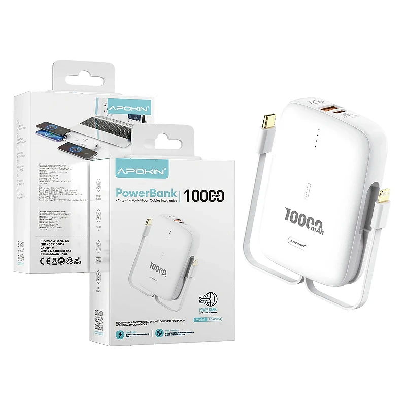 Power Bank Inalámbrico con Cable 10000mHa Blanco