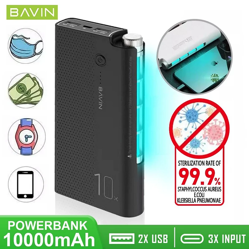 Power Bank PC079 avec Stérilisateur de Bactéries UV 10 000Mha 2 Coul